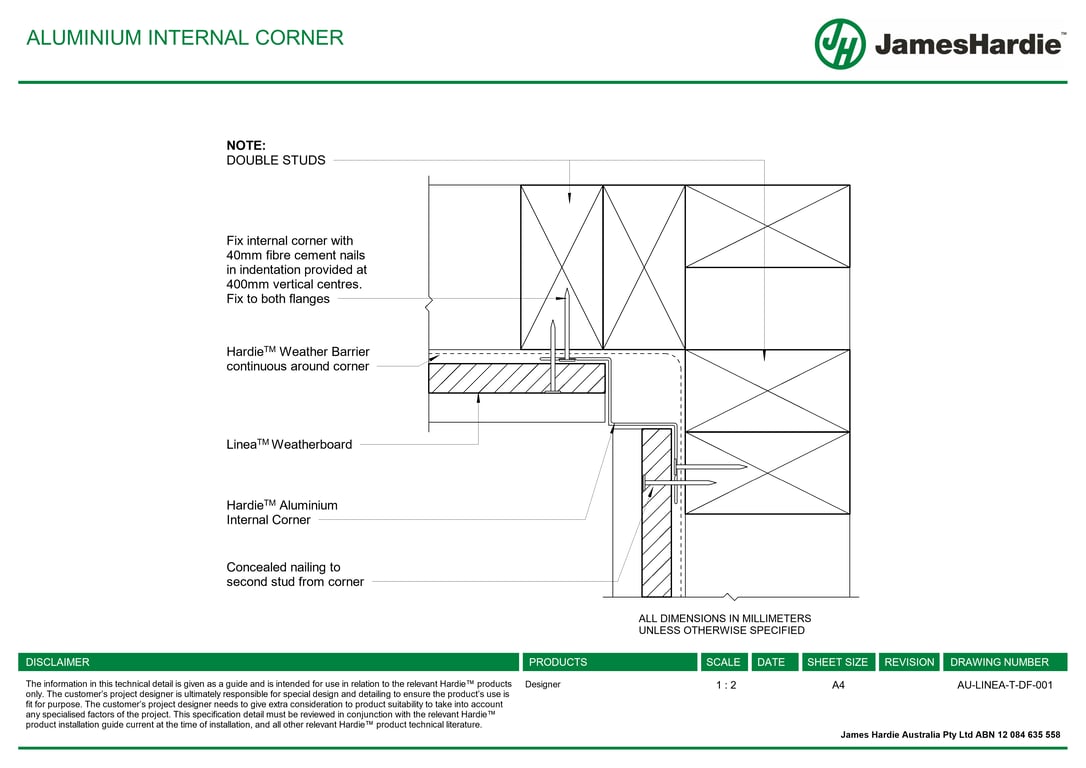 AU-LINEA-T-DF-001 - ALUMINIUM INTERNAL CORNER - BIMcontent.com